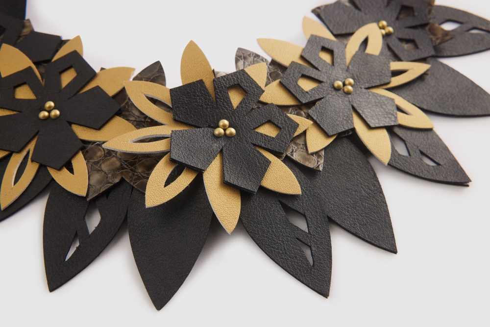 Faux leather flower necklace