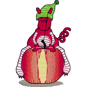 Cartoon Monster Sitting on an Apple
